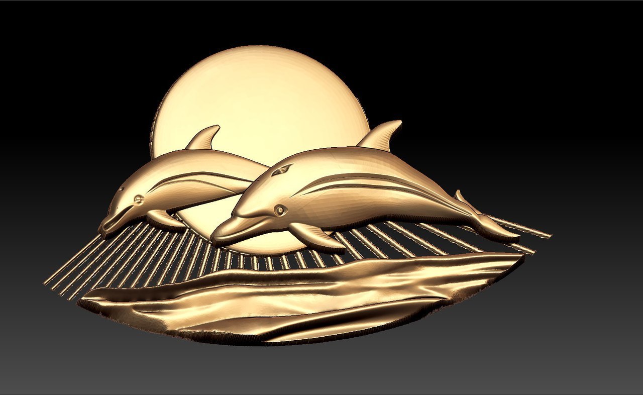 Two dolphins jumping sea cnc router 3d model for 3d printers free